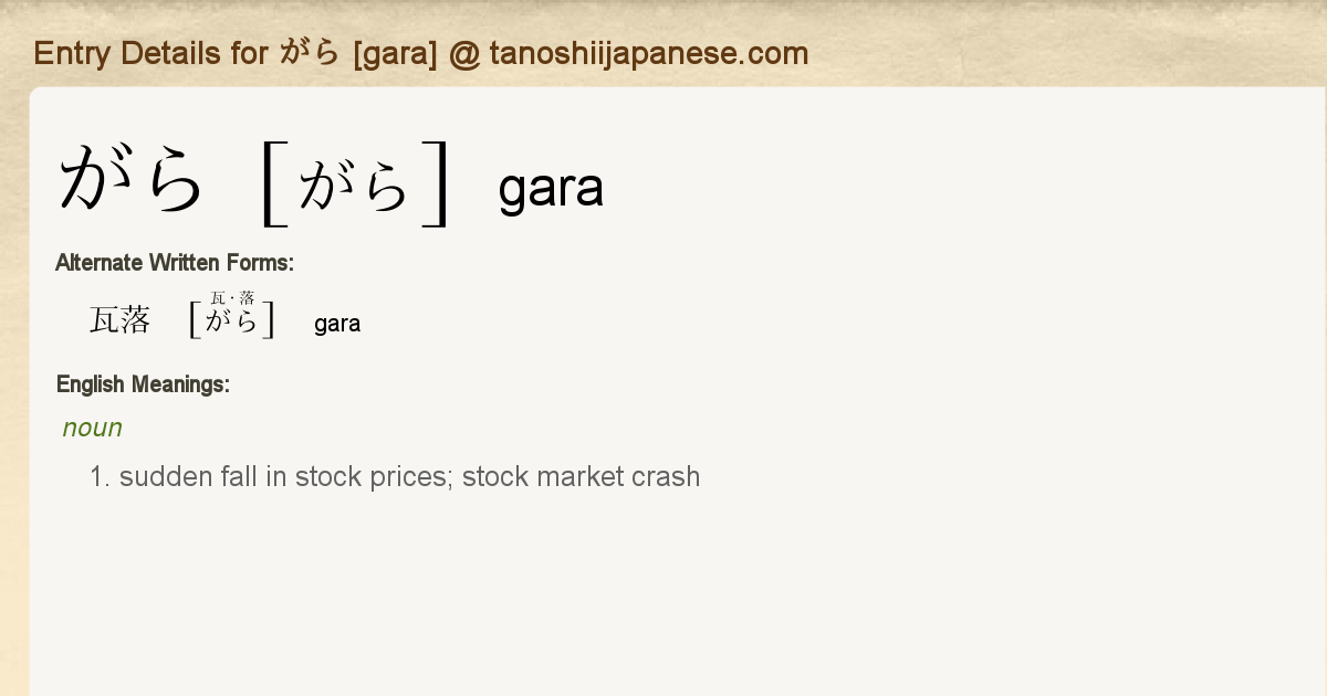 Entry Details for がら [gara] - Tanoshii Japanese