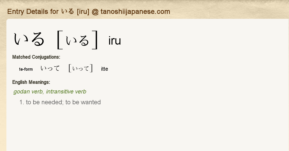 Entry Details for いって [itte] - Tanoshii Japanese